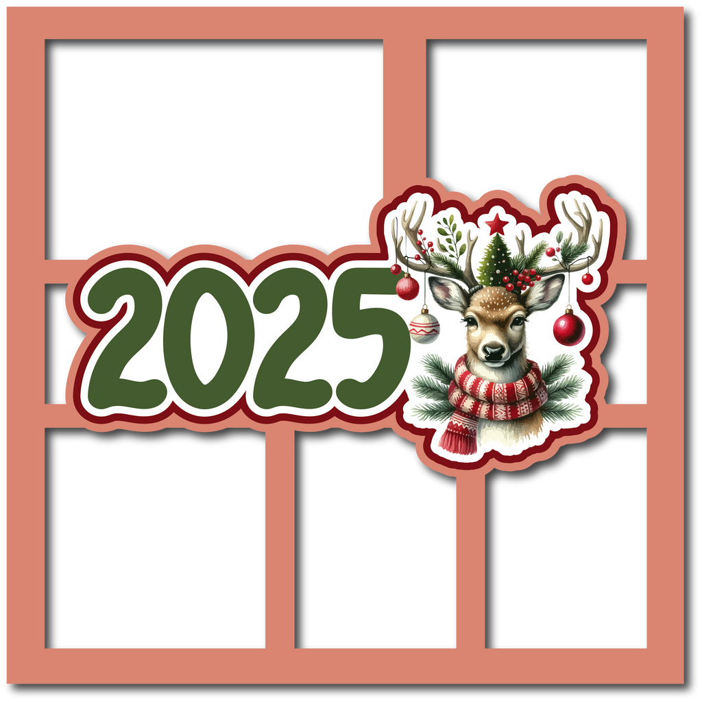 2025 - Christmas Reindeer - 5 Frames - Scrapbook Page Layered Overlay ...